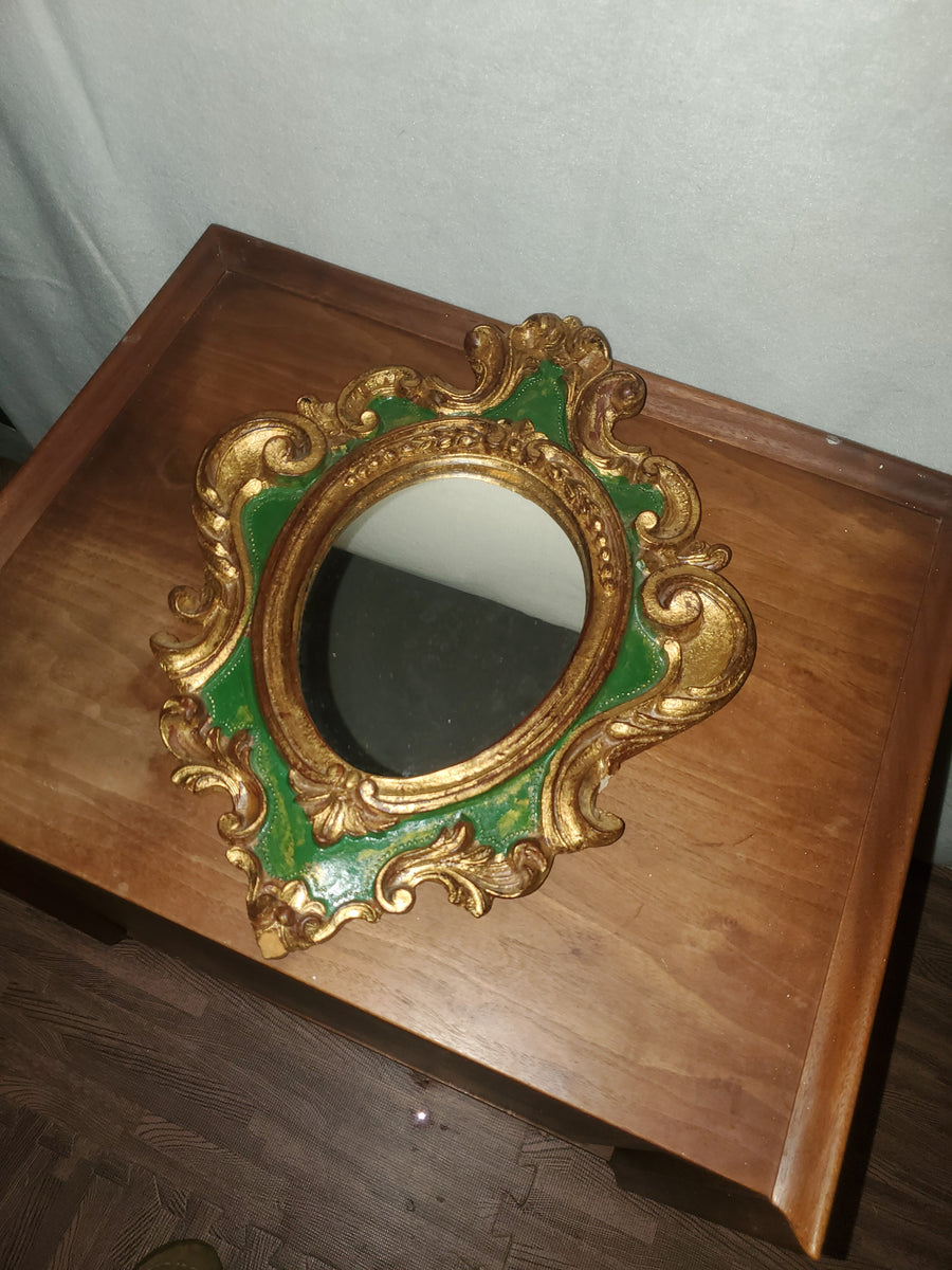 VINTAGE FLORENTIA ITALIAN BAROQUE-STYLE GOLD GILT/ GREEN WALL MIRROR 🪞 ...