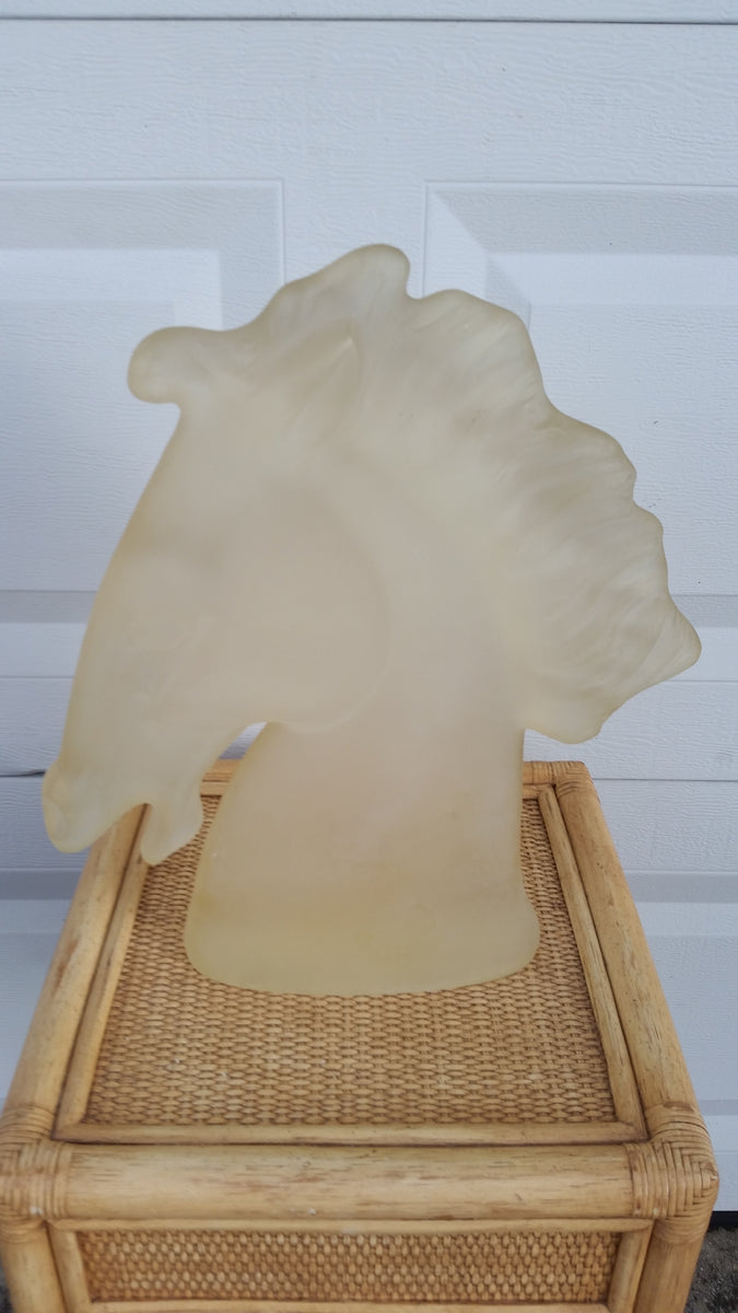 VINTAGE MID CENTURY MODERN FROSTED GLASS HORSEEY 🐴 HEAD SCULPTURE ♟️ ...